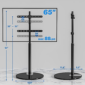 Rfiver Swivel Floor TV Stand with 90 Degree Swivel for 32-65 inch LCD LED TV, Modern Simple Design Black Corner TV Floor Stand with Round Glass Base, VESA 400x400 mm