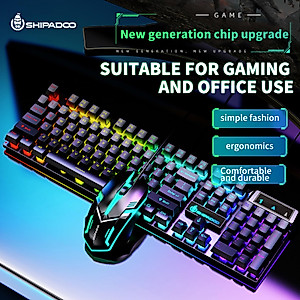 HQDZSZ Wired Gaming Keyboard and MouseUniversal， Keyboard and Mouse Set, USB Interface, Wired Keyboard and Mouse Set, Laptop, Desktop Computer, Office and Home use (Black)