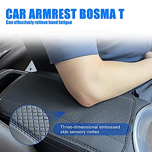 GKmow 1 PC Four Seasons Universal Armrest Box Mat, 12.5In x 7.4In Fiber Leather Embossing, Non-Slip Armrest Cover Center Console Mat, Car Armrest Seat Cover (Blue)