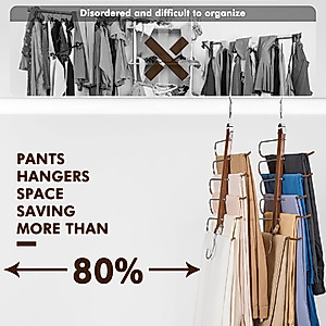 HOUSE DAY Pants Hangers Space Saving, Wood Jean Hangers for Closet, Non Slip Multi functional Pants Rack Hanger Multiuse Pant Organizer For Closet Space Saving Hangers for Pants, Scarfs (2PACK,Walnut)