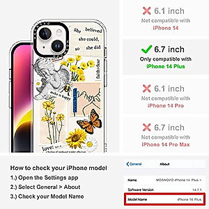 MOSNOVO Compatible with iPhone 14 Plus Case, [Buffertech 6.6 ft drop Impact] [Anti Peel Off Tech] Clear TPU Bumper Women Girl Phone Case Cover with Vintage Collage Art Designed for iPhone 14 Plus 6.7"