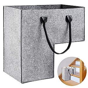 GEKMOR Foldable Felt Stair Basket for 16” Stairs, Large Staircase Baskets with Faux Leather Handles, Stairlift Basket for Wooden Stairs, Storage, Organizer, Home Decor