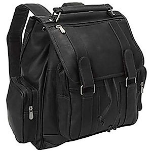 Piel Leather Double Loop Flap-Over Laptop Backpack, Saddle, One Size