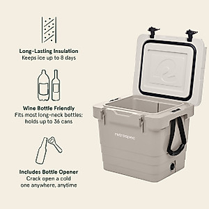Retrospec Palisade Rotomolded 25 Qt Cooler - Fully Insulated Portable Ice Chest with Built in Bottle Opener, Tie-Down Slots & Dry Goods Basket - Large Beach, Camping & Travel Coolers - Dune