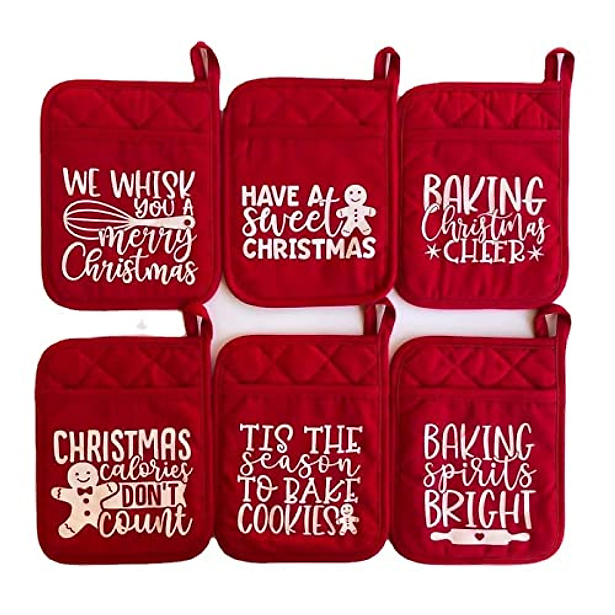 6PCS Christmas Pot Rack Baking Kit,Christmas Oven Mitts Ornament, Christmas Pot Holder Baking Kit,Kitchen Cooking Baking Gift for Friends Coworker Family