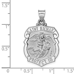 IceCarats 14K White Gold Saint Michael Medal Protects Us Patron Archangel Guardian Angel Necklace Christian Religious Pendant Faith Charm 33mm x 22mm Only