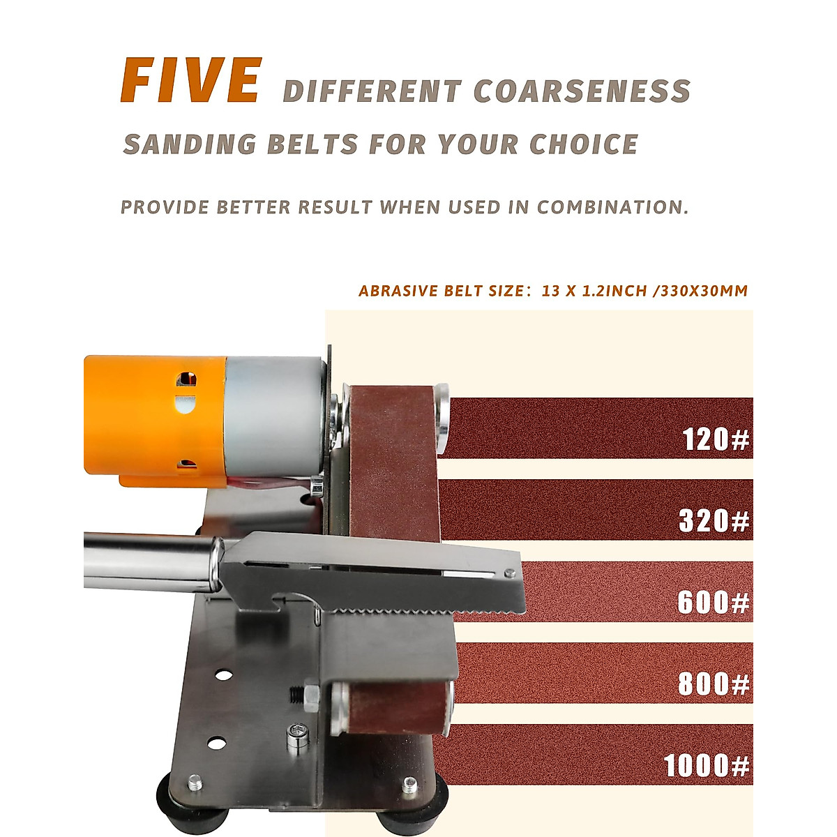 Blissthrill Mini Belt Sander, Electric Spindle Sander, 15° belt sander for knife making, 7 Adjustable Speed Knife Polishing Kit, Power Belt Sanders for Metal Working, DIY (6.5 Inch Mini Belt Sander)