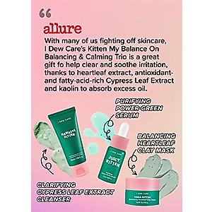 I Dew Care Heartleaf Skincare Set - Kitten My Balance On | Foam Cleanser, Wash-off Mask, Serum For Blemish Skin, With Kaolin, Heartleaf Extract, Gift, Travel Size, Korean Skincare, TSA Friendly Size