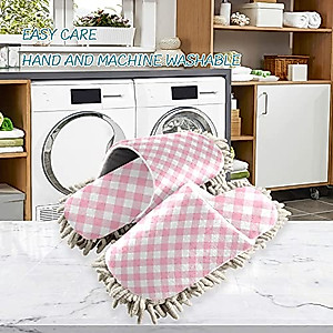 Kigai Microfiber Cleaning Slippers Pink Gingham Washable Mop Shoes Slipper for Men/Women House Floor Dust Cleaner, Size M