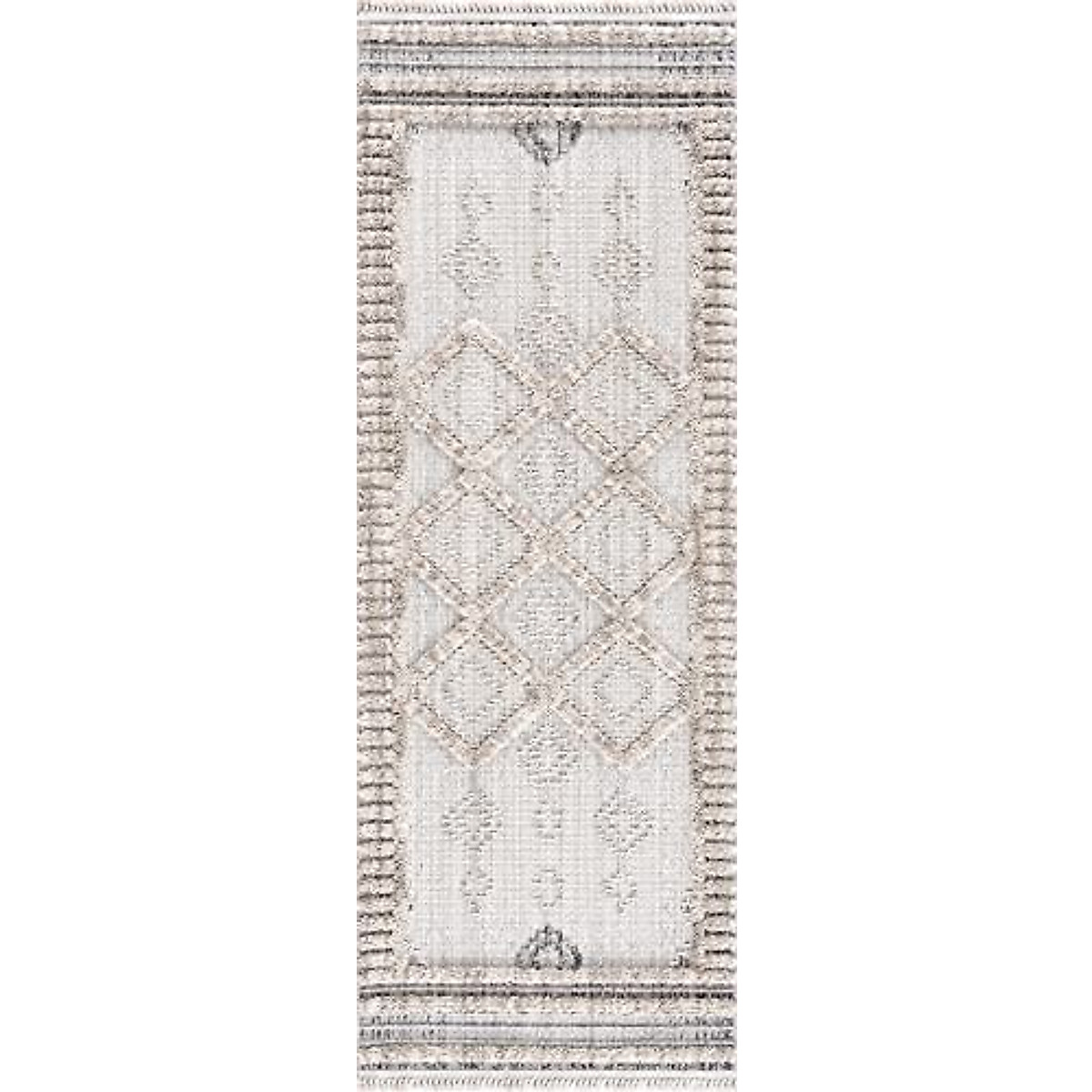 Amaga Moroccan Farmhouse Living Room Bedroom Area Rug - Soft Shaggy High Low Carpet - High Pile - Bohemian - Brown, Beige, Cream - 5'3" x 7'