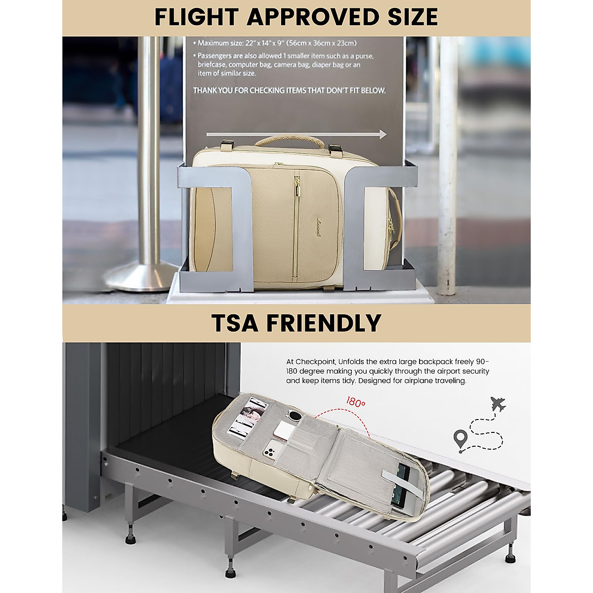 LOVEVOOK Large Travel Backpack for Women & Men, Carry on Backpack Airline Approved, TSA Personal Item Travel Bag fits 17" Laptop, 40L Waterproof Travel Essentials Sports Backpack with 3 Packing Cubes