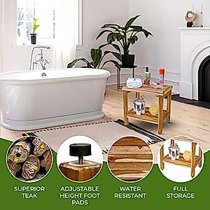 EcoDecors Earthy Teak Shower Bench Wooden Seat Eleganto Garden Bench 18″ Length Natural Teak Shower Seat with Shelf Wood Shower Bench for Indoor and Outdoor Use