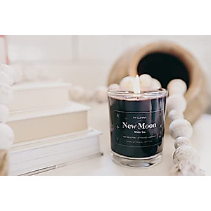 My Lumina New Moon Aromatherapy Candle w/Moonstone Crystal Inside -Natural Stone Healing Energy, Stress Relief, Relaxing & Balance- Soy Wax Scented Candle Home - Gift for New Beginnings - Night Black