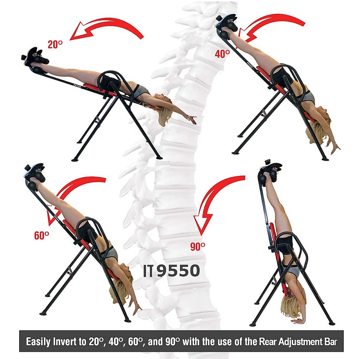 Body Vision IT9550 Deluxe Inversion Table with Adjustable Head Rest & Lumbar Support Pad, - Heavy Dutyup to 250 lbs., Red