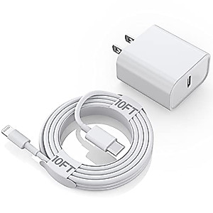iPhone Charger, 10FT Extra Long Fast iPhone Charger【Apple MFi Certified】20W Super Quick Apple Charger USB C Wall Charger Block and 10Foot Lightning Cable Cord for iPhone 14/13/12/11/X/SE/8/7/6 Series