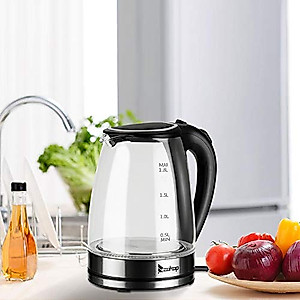 Electric Kettle with Glas,Electric Glass Kettle and Tea Maker with Temperature Controls 110V 1500W 1.8L Glass Electric Kettle with Filter, Stainless Steel Lid & Bottom