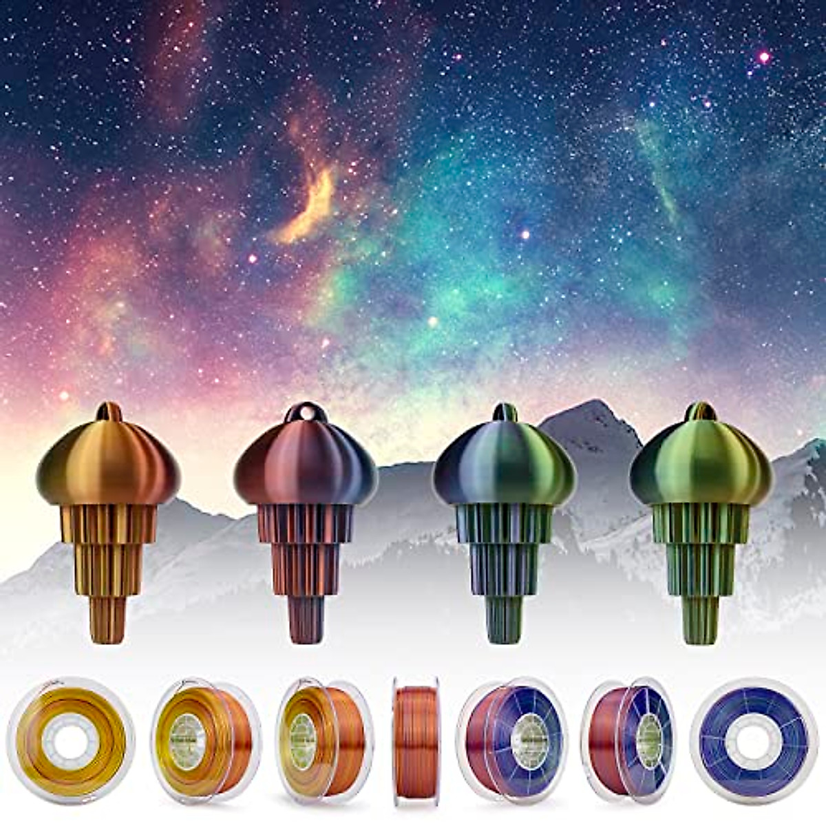 ZIRO PLA Filament Triple Color Coextrusion Silk 3D Printer Filament 1.75mm for 3D Printer & 3D Pen, Multicolor PLA Rainbow Filament, 1kg(2.2lbs),Aurora