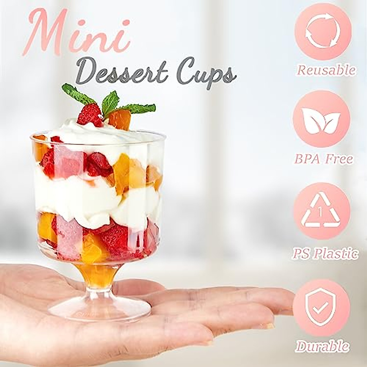TOFLEN 5 Oz Mini Dessert Cups with Spoons 80 Pcs I Serves 40 I Small Plastic Dessert Goblets Wine Glasses Party Serving Cups for Appetizers, Mousse, Dessert Shot Glasses