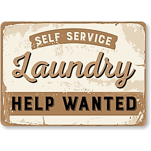 SmartSign “Self Service Laundry Help Wanted” Vintage Metal Sign, 10 x 14 inch, 40 mil Laminated Rustproof Aluminum, Rustic Laundry Décor for Laundry Room, Multicolor, Made in USA