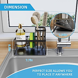 Sponge Holder for Kitchen Sink - Rustproof Sink Caddy with Brush Holder, Self-Drainage Kitchen Sink Organizers and Storage Dish Soap Dispenser Home Essentials Organization Accessories, Black