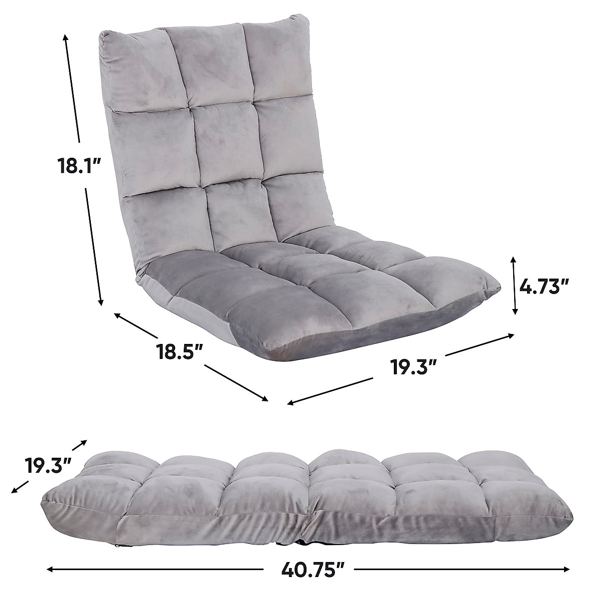 Nouva Gaming Floor Chair Adjustable 14-Position Floor Sofa Bed Foldable Floor Cushions Seating Video Game Chairs Bean Bag Chair Reading Chair for Adults Kids Teens for Bedroom Living Room Indoor,Grey