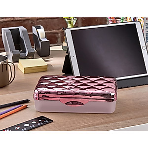 It's Academic Metallic Pencil Case Box, Hard Plastic, Stylish Quilted-Pattern Lid, 3-Pack