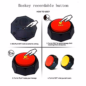 BOSKEY Dog Training Buzzer recordable Button-Record and Playback Any Message You want-10 Seconds Record Button 2 Colors(Including Battery) (Yellow+Red)