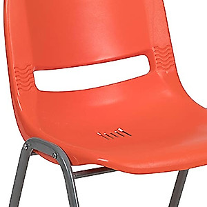 Flash Furniture HERCULES Series 5 Pack 880 lb. Capacity Orange Ergonomic Shell Stack Chair with Gray Frame