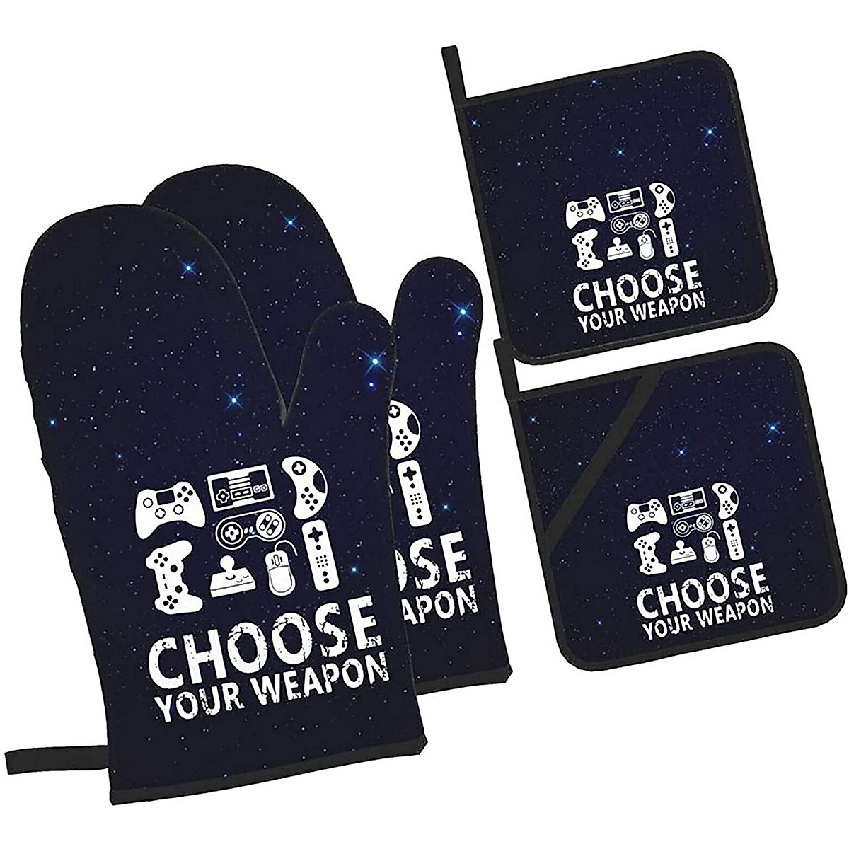 Choose Your Weapon Gamer Oven Mitts and Pot Holders Set of 4 Kitchen Set for Cooking
