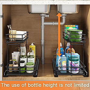 Ronanemon Pull Out Cabinet Organizer, 2-Tier Under Sink Slide Out Kitchen Cabinet Storage Shelves with Sliding Storage Drawer for Cabinet - 11.6W x 15.8D x 13.3H, Least 13" Cabinet Opening