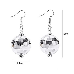 Disco Ball Earrings for Women Disco Earrings for Women Silver Mirrorball Earrings 70s Earrings Easy Match Disco Outfits Women Disco Accessories 70's Halloween Earrings for Women's Costume Accessories
