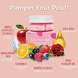 Lick Your Lips Berry Lip Sleeping Mask, Overnight Lip Mask, Moisturizer Hydrating Natural Lip care Treatment for Dry Cracked Chapped lips, Moisture & Collagen Booster, Lip Balm, Hyaluronic Acid, Vitamin C, Collagen, Vegan Cruelty Free