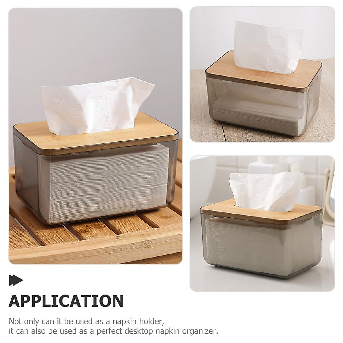 Cabilock Car Napkin Holders Tissue Holder Rectangular Tissue Box Holder Dryer Sheet Dispenser Box with Wood Lid Transparent Napkin Container Tissue Organizer for Living Room Bathroom