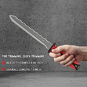 BaiCarre Stainless Steel Garden Knife with Red New Handle, 11" Double Side Utility Sod Cutter Lawn Repair Garden Knife with Nylon Sheath