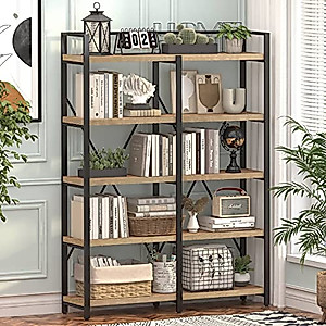 FATORRI L Shaped Computer Desk and Industrial Bookshelf for Home Office (Rustic Oak)