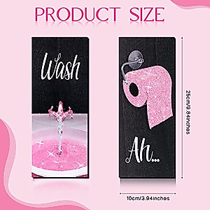 Chinco 4 Pcs Women Funny Wall Art Bathroom Decor Glam Bathroom Wall Decor Black and White Glam Bathroom Wall Arts Modern Women Funny Bathroom Wood Hanging Decors for Home Bathroom (Pink,Sweet)