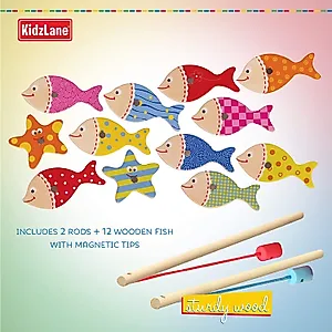 Kidzlane Magnetic Fishing Game for Kids and Toddlers | Easy Play Wooden Fishing Toy for Toddlers & Kids | Montessori Toy Gift for Toddlers & Kids Ages 3 Years Old