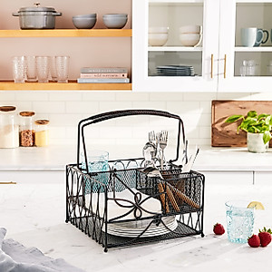 Gourmet Basics by Mikasa Loop Picnic Plate Napkin and Flatware Storage Caddy, Large, Antique Black