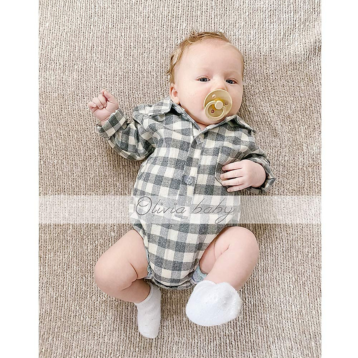 HZYKOK Toddler Boy Clothes Baby Girl Bodysuit Long Sleeve Romper Yellow and Black Plaid Shirts Blouse with Pocket Cute One-Piece Jumpsuit Play Wear Clothing