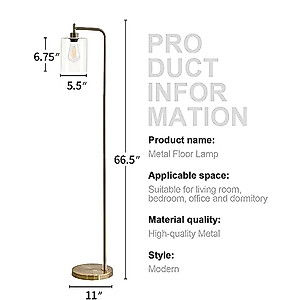 Oneach 66.5 '' Industrial Floor Lamp for Living Room Modern Standing Lamps with Hanging Clear Glass Shade Reading Tall Pole Lamp for Bedroom Office Study Room AB Antique Brass（Bulb Included）