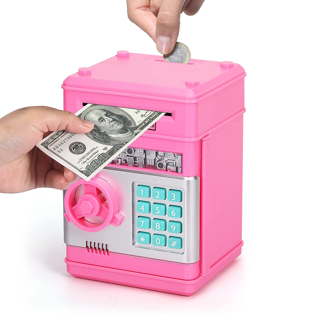 Piggy Bank for Girls Boys Large Electronic Money Coin Banks with Password Protection, Automatic Paper Money Scroll Saving Box, Digital Electronic Savings Safe Machine Box, Birthday Gifts for Kids