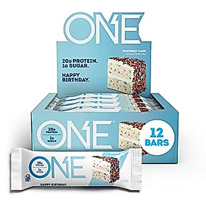ONE Protein Bars, Birthday Cake, Gluten Free Protein Bars with 20g Protein and only 1g Sugar, Guilt-Free Snacking for High Protein Diets, 2.12 Oz, 12 Count