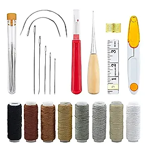 OVLORT Upholstery Repair Kit 29-Pack, Leather Craft Tool Kit Leather Hand Sewing Needles Canvas Thread and Needles Tape Measure Large-Eye Stitching Needles for Leather Repair