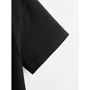 SHENHE Women's Oversized T Shirt Graphic Printed Tee Short Sleeve Round Neck Loose Tops Black L