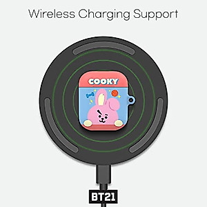 BT21 Official Merchandise Designed for Airpods Case Cover Protective Hard Case with Keychain for Airpods 1 & 2 Case - Cooky