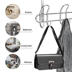 horkmous Over The Door Hooks, Behind Door Coat Hangers for Hanging Heavy Robes, Towels, Clothing, etc. Aesthetic Design Over Door Coat Rack, Coat Hooks, Towel Hangers for Bathroom, Silver