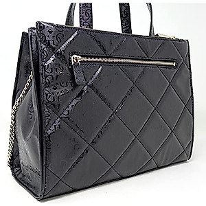 GUESS Women's Logo Patent Quilted Large Tote Bag Handbag & Wallet Set - Black