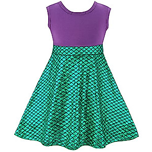 Funna Mermaid Costume for Girls Mommy and Me Princess Dress with Ears Headband, 7-8 Years Purple