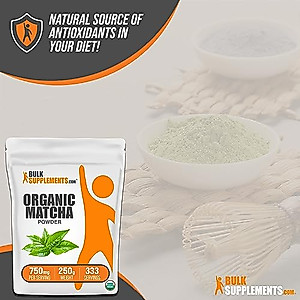BulkSupplements.com Organic Matcha Powder - Matcha Organic, Matcha Powder for Latte & Baking, Culinary Grade Matcha Powder - Organic & Gluten Free, 750mg per Serving, 250g (8.8 oz)