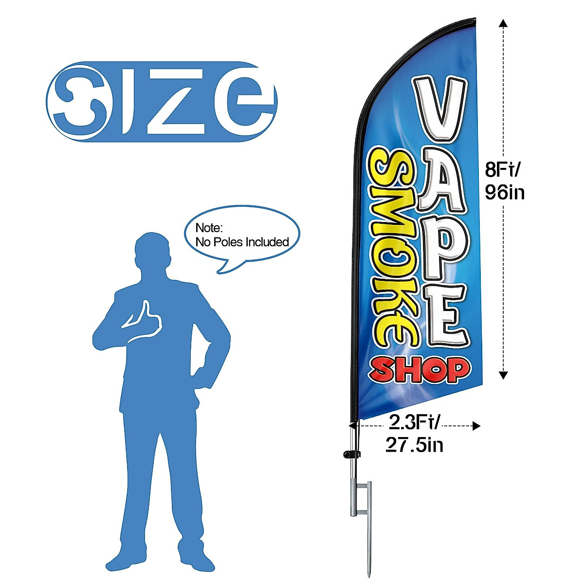 FSFLAG Vape Smoke Shop Advertising Swooper Flag Banner, 8Ft Vape Smoke Shop Feather Flag, Advertising Feather Banner Sign for Vape Smoke Shop Business Blue